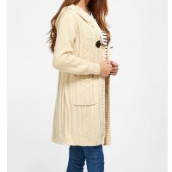 GONS BOUTIQUE | Sweaters | New Tawny Long Cable Knit Hooded Cardigan ...